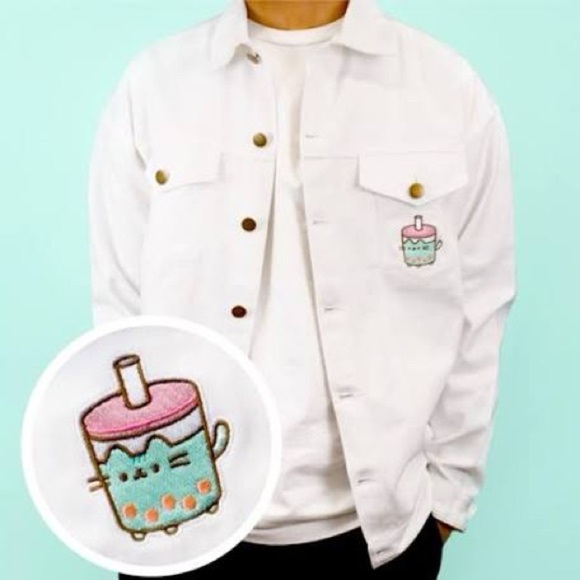 Pusheen | Jackets & Coats | Pusheen Bobasheen Bubble Tea White Denim ...